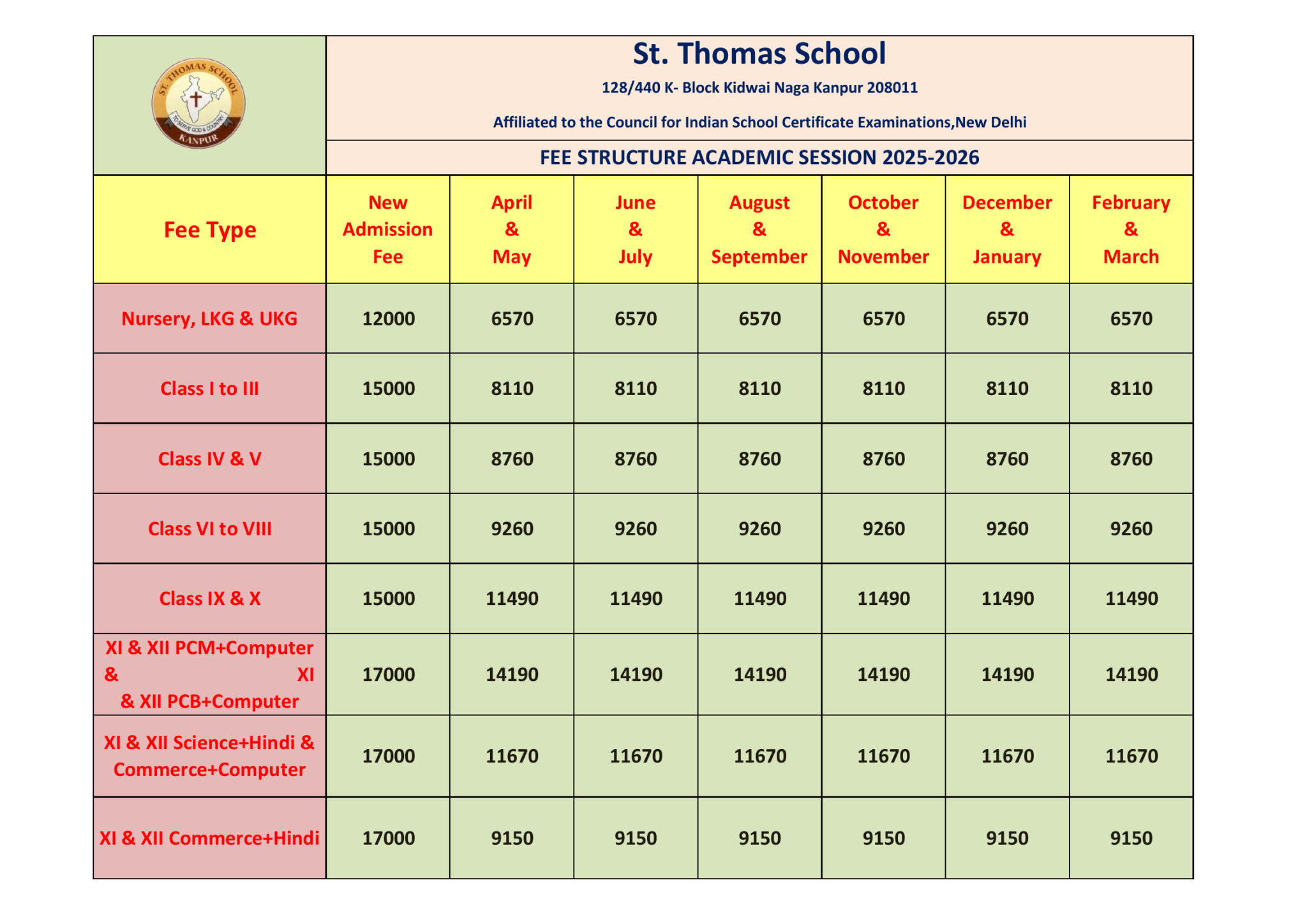 Fee Structure – St Thomas School